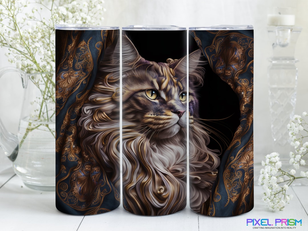 Regal Maine Coon Cat in Drapery, Cat, 20 Oz Skinny Tumbler, Sublimation ...