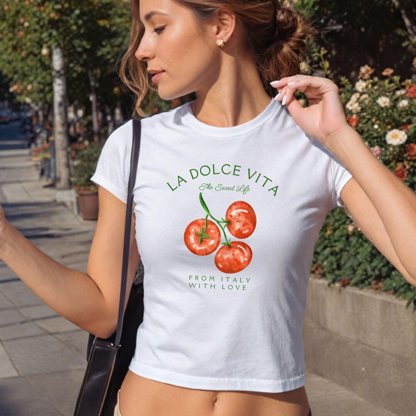 La Dolce Vita Tomato Girl Summer Y2K Baby Tee Vegetable Shirt Italian ...