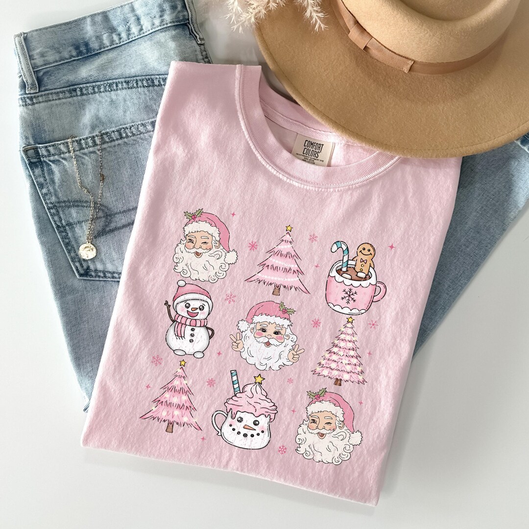 Coquette Christmas Shirt Pink Santa Shirt Pink Christmas Trees Tshirt ...