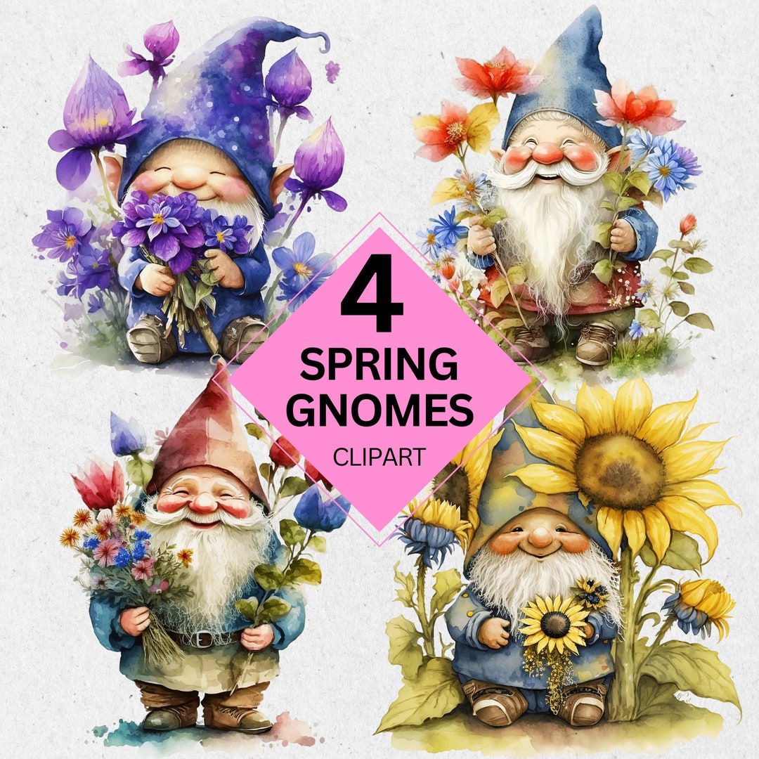 Spring Garden Gnomes Clipart Set Adorable Gnomes With Etsy