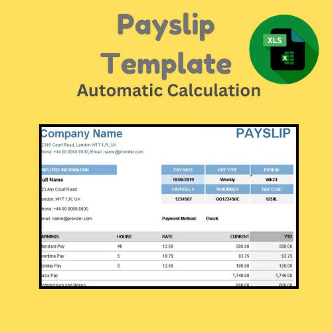 Payslip Template for Excel Google Sheet Openoffice - Etsy