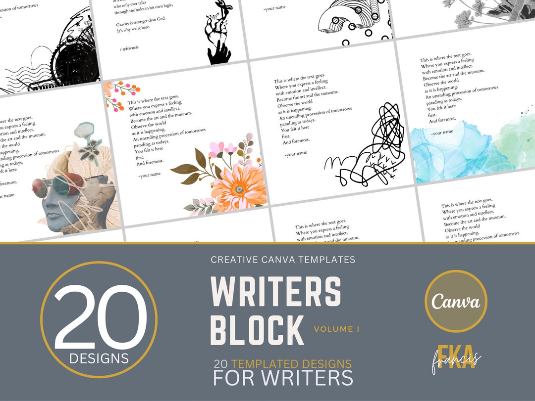 Writers Block Volume I | 20 Simple Inspired Creative Canva Templates ...