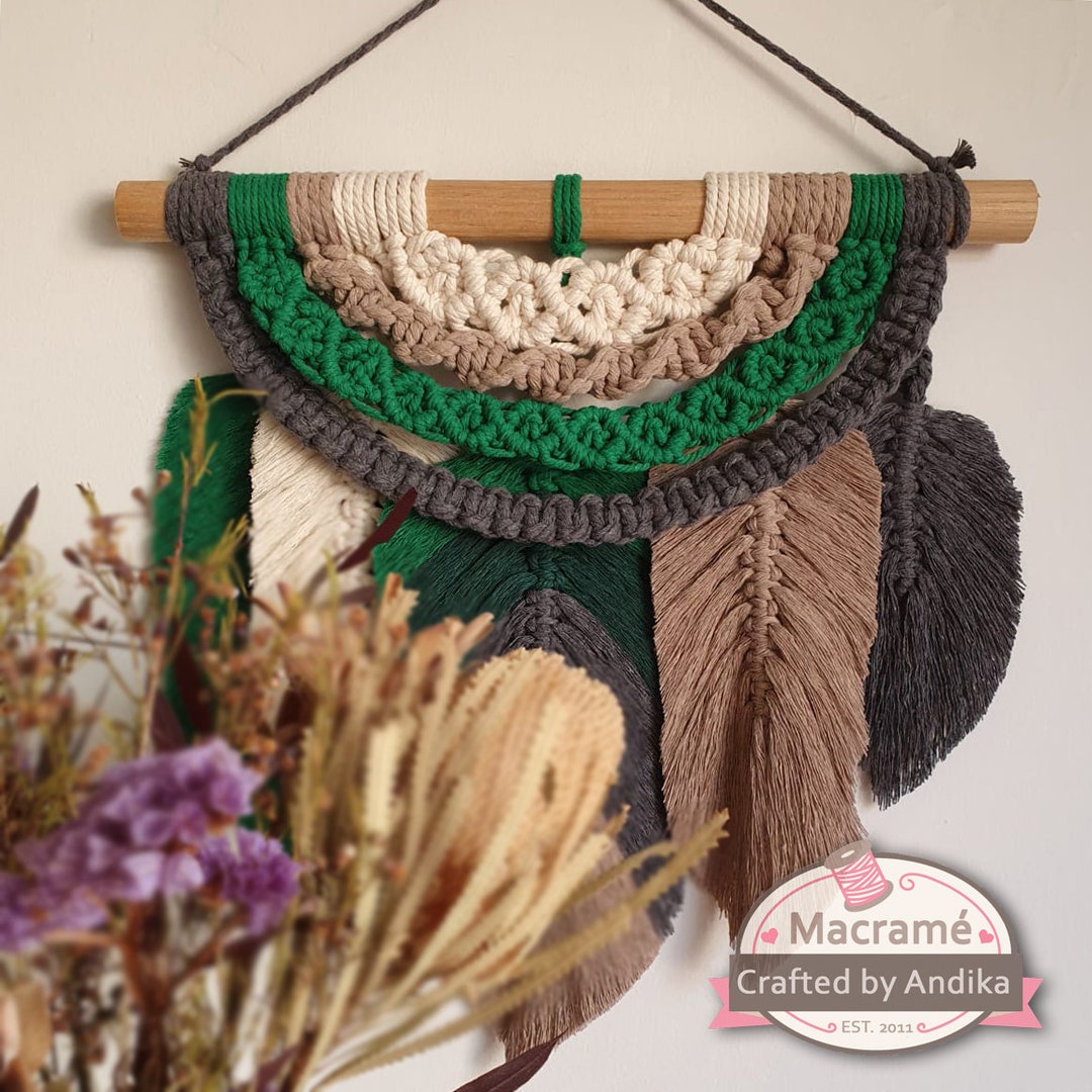 Earth Tones Macrame Leaves Boho Rustic Feathers Wall Hanging Macrame Earth Rainbow Autumn Vibes ...