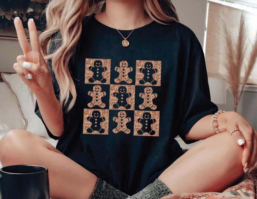Retro Checkered Gingerbread Man Sweatshirt, Trendy Distressed Christmas ...