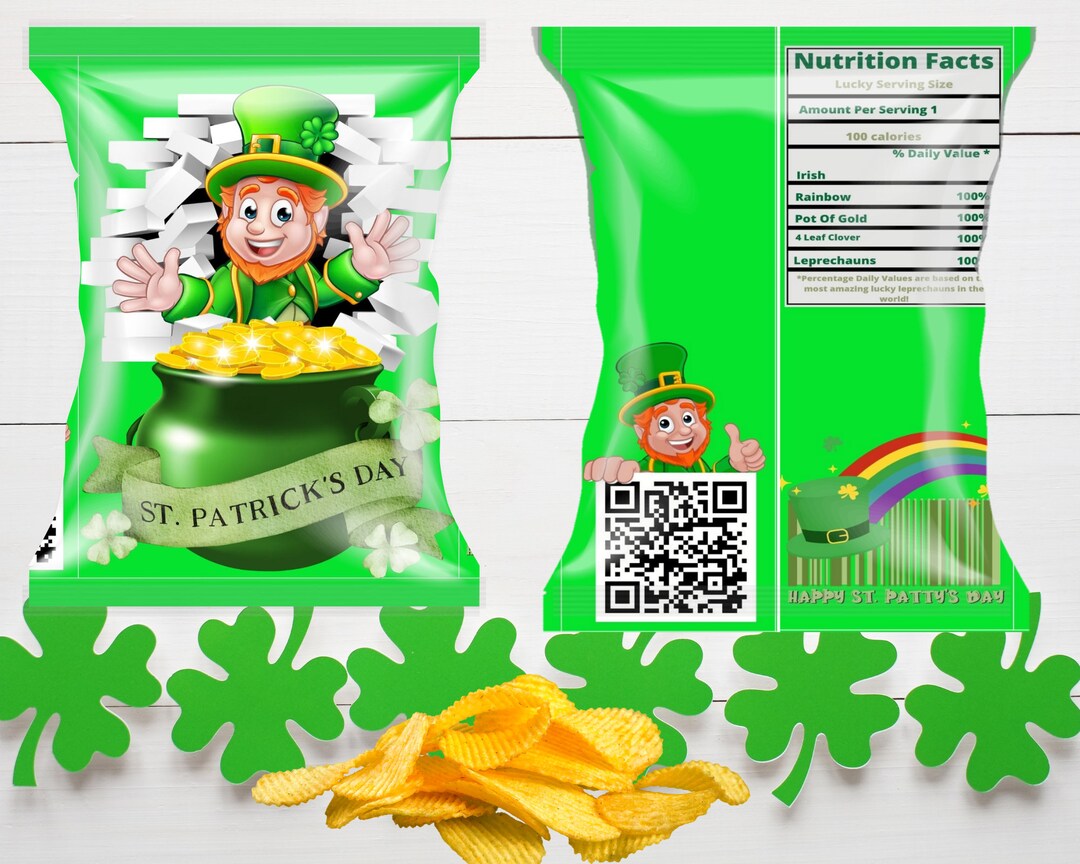 St Patricks Day| Chip Bag Template | Chip Wrapper | Party Gifts for ...