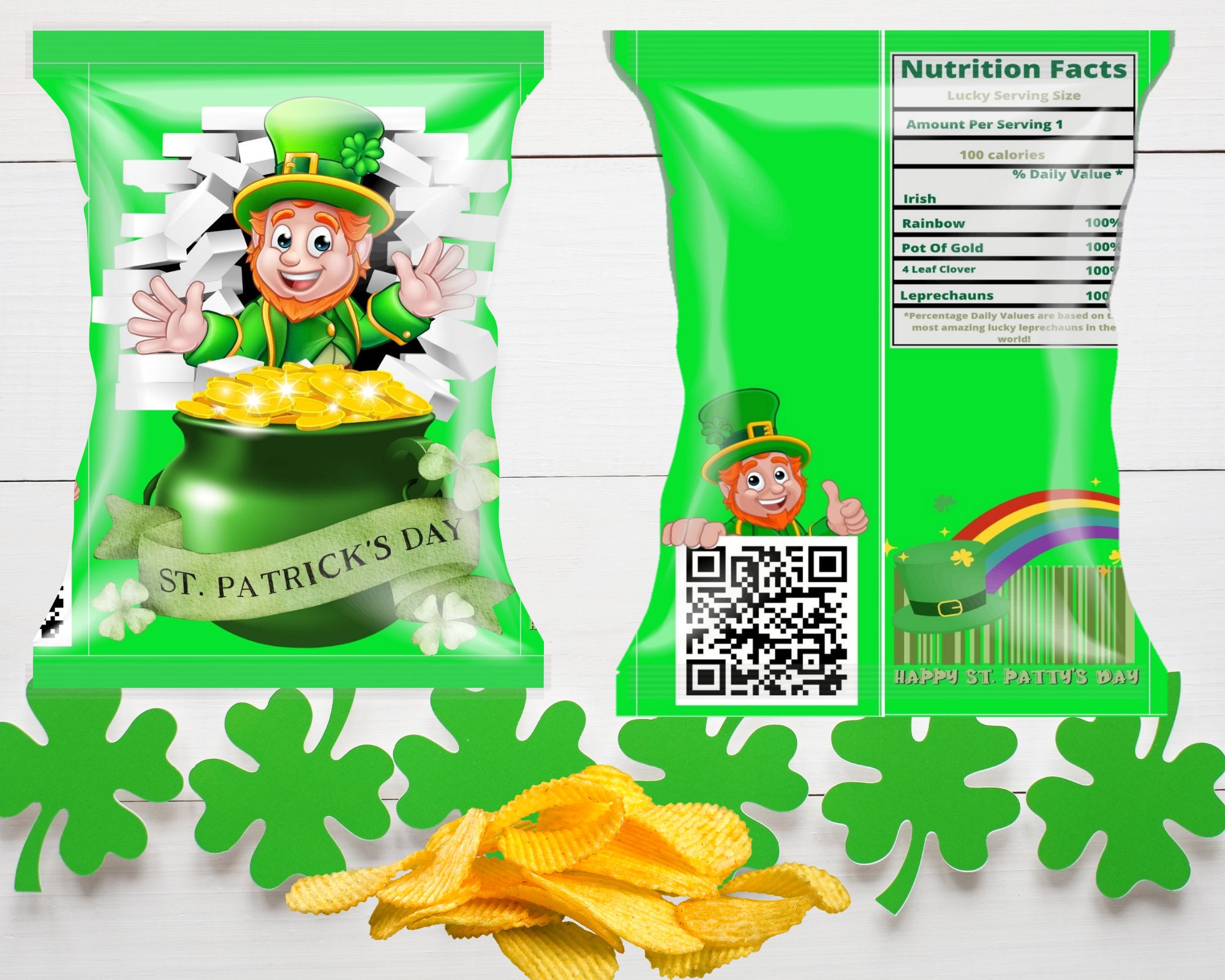 St Patricks Day| Chip Bag Template | Chip Wrapper | Party Gifts for ...
