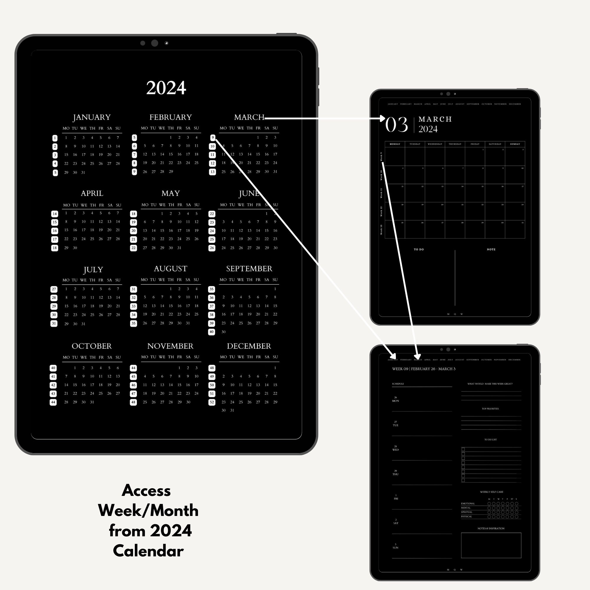 2024 Monthly Planner, 2024 Monthly Calendar Digital, Monthly Weekly ...