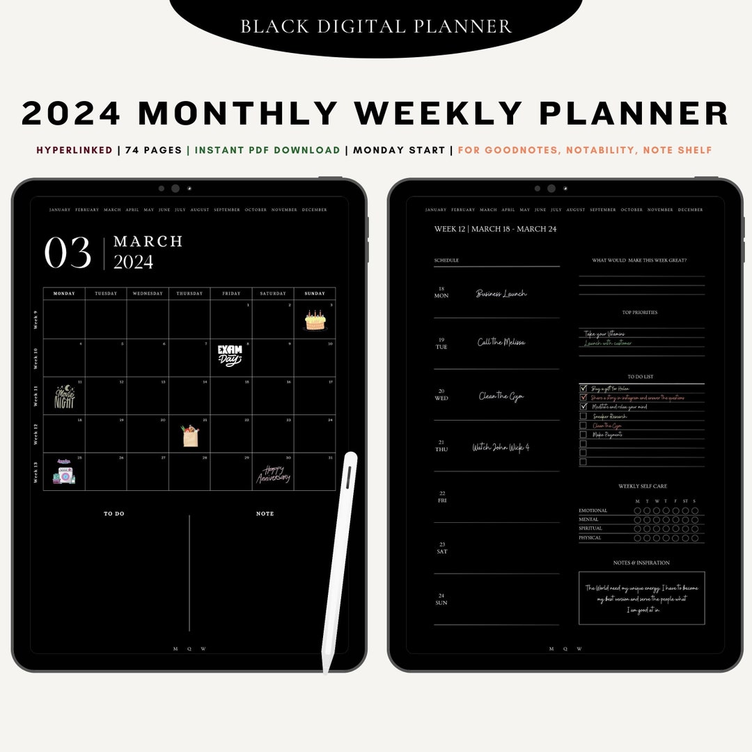 2024 Monthly Planner, 2024 Monthly Calendar Digital, Monthly Weekly ...