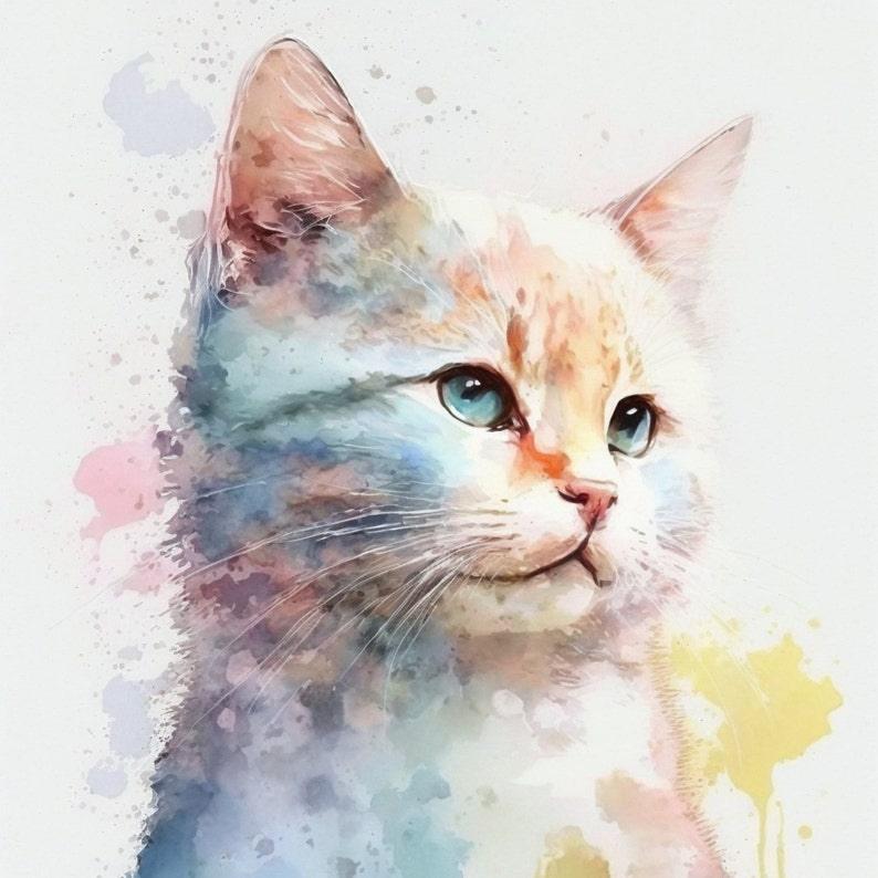 Digital Watercolor Painting Bill's Colors Portrait of a Cat Printable ...