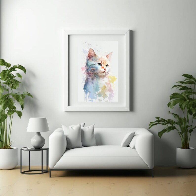 Digital Watercolor Painting Bill's Colors Portrait of a Cat Printable ...
