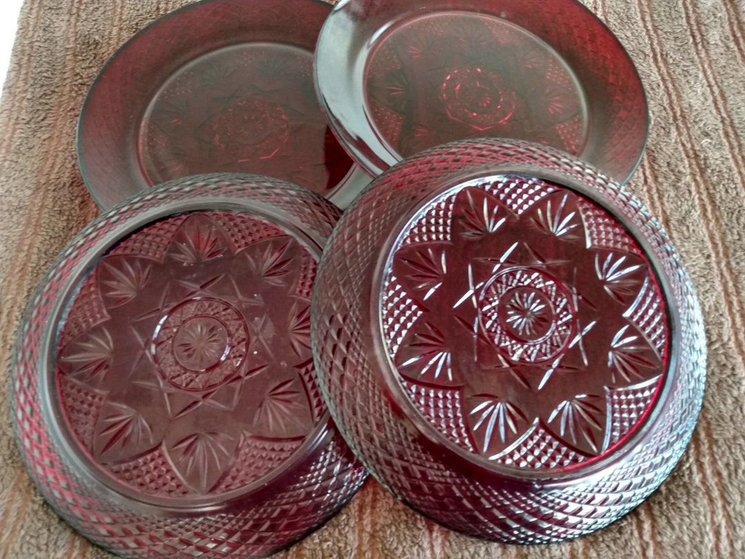 4 Luminarc Ruby Red Dinner Plates France Cristal D'arques 10 1/8 Inch ...