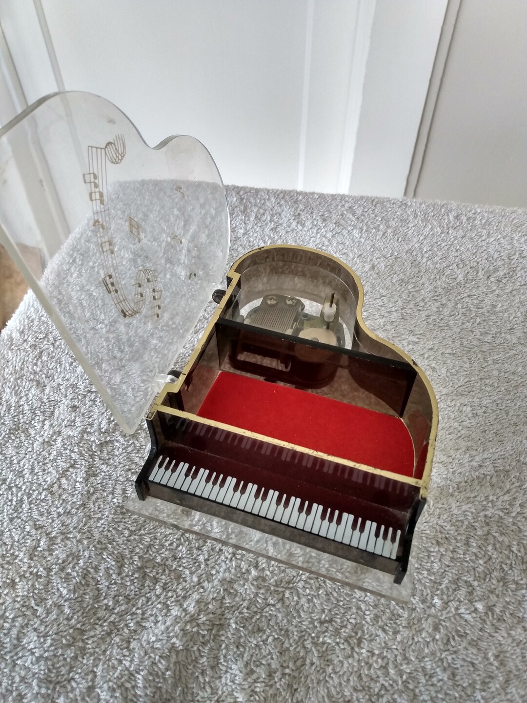 Beautiful Vintage Clear/red/gold Piano Music Box in Working Condition ...