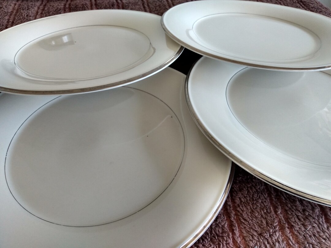 4 Gorham Theme Platinum Rim Dinner Plates 1970s 1980s 10 5/8 Inch (see ...