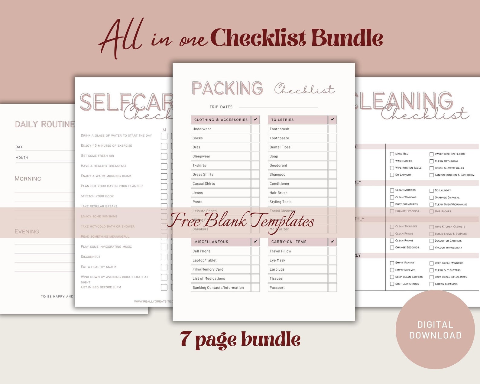 Blank Checklist Template Printable Checklist Self Care Digital - Etsy