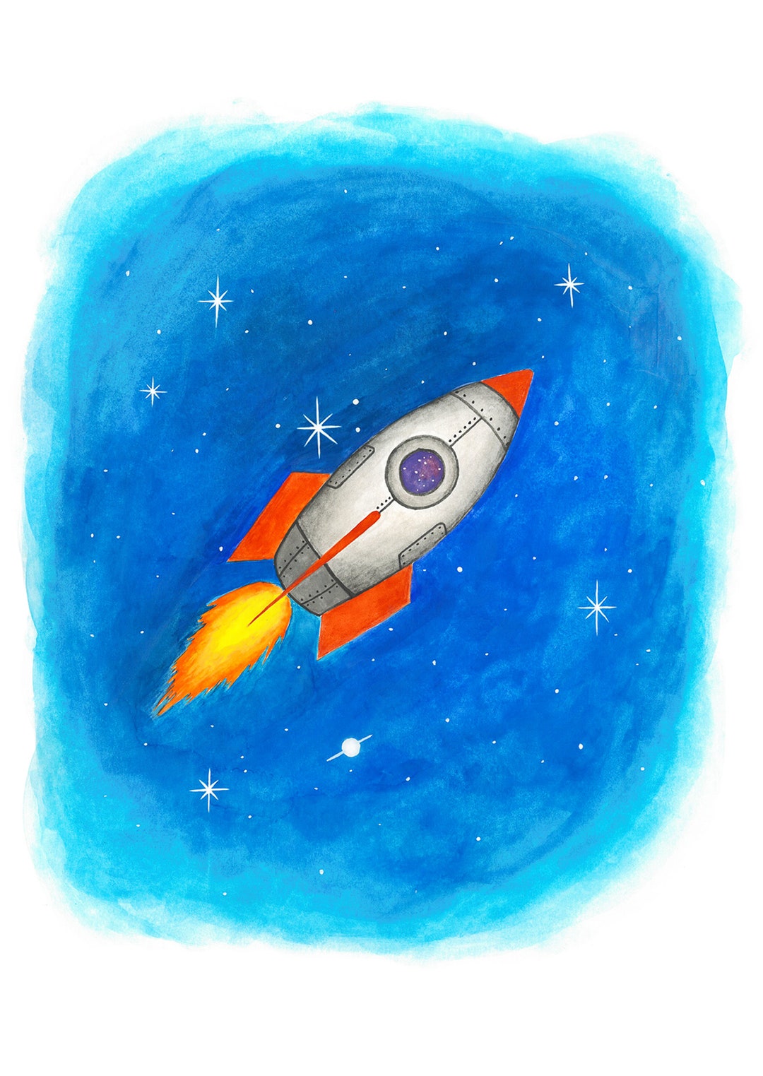 Rocket, Space Wall Art, Hand Painted Design, Water Colours, Digital ...