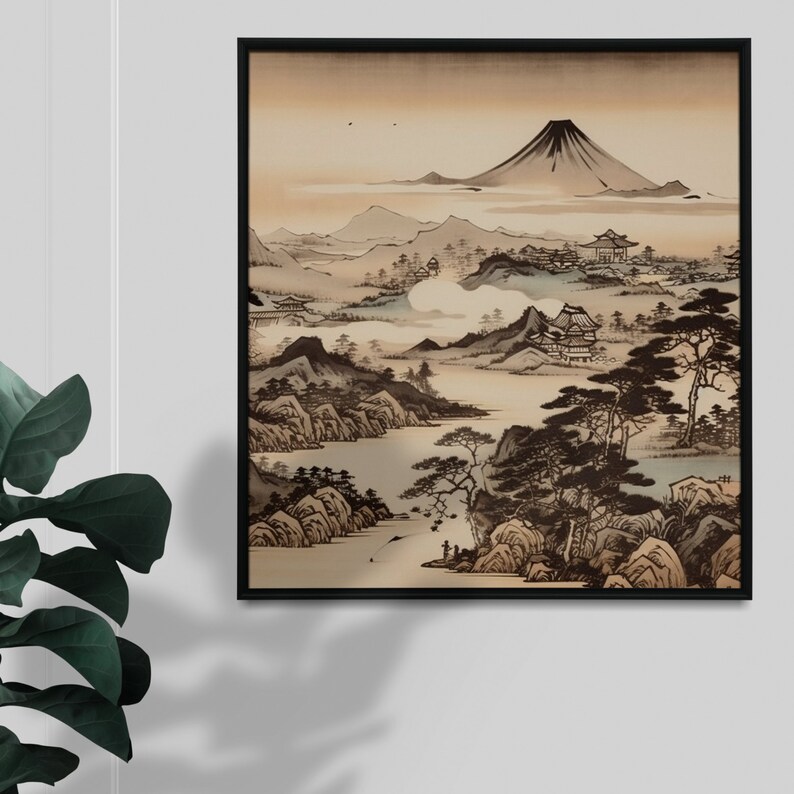 Japanese Volcano Painting, Japanese Volcano Print, Natural Wall Decor ...
