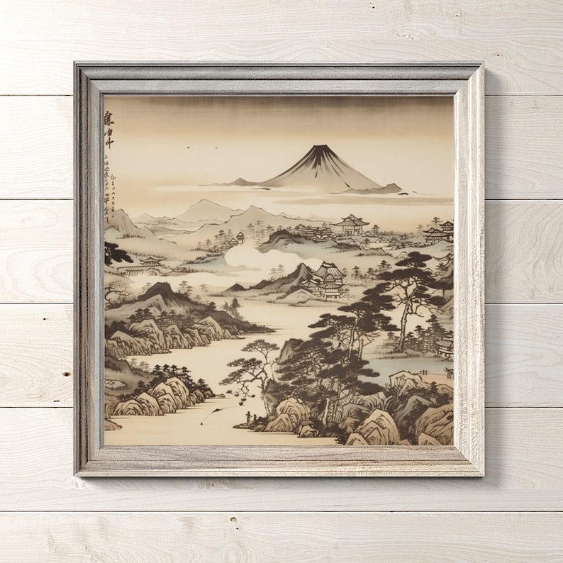 Japanese Volcano Painting, Japanese Volcano Print, Natural Wall Decor ...