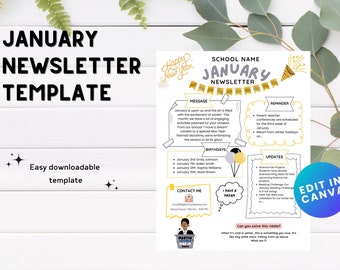 January Newsletter Template, Editable Newsletter, Monthly Newsletter ...