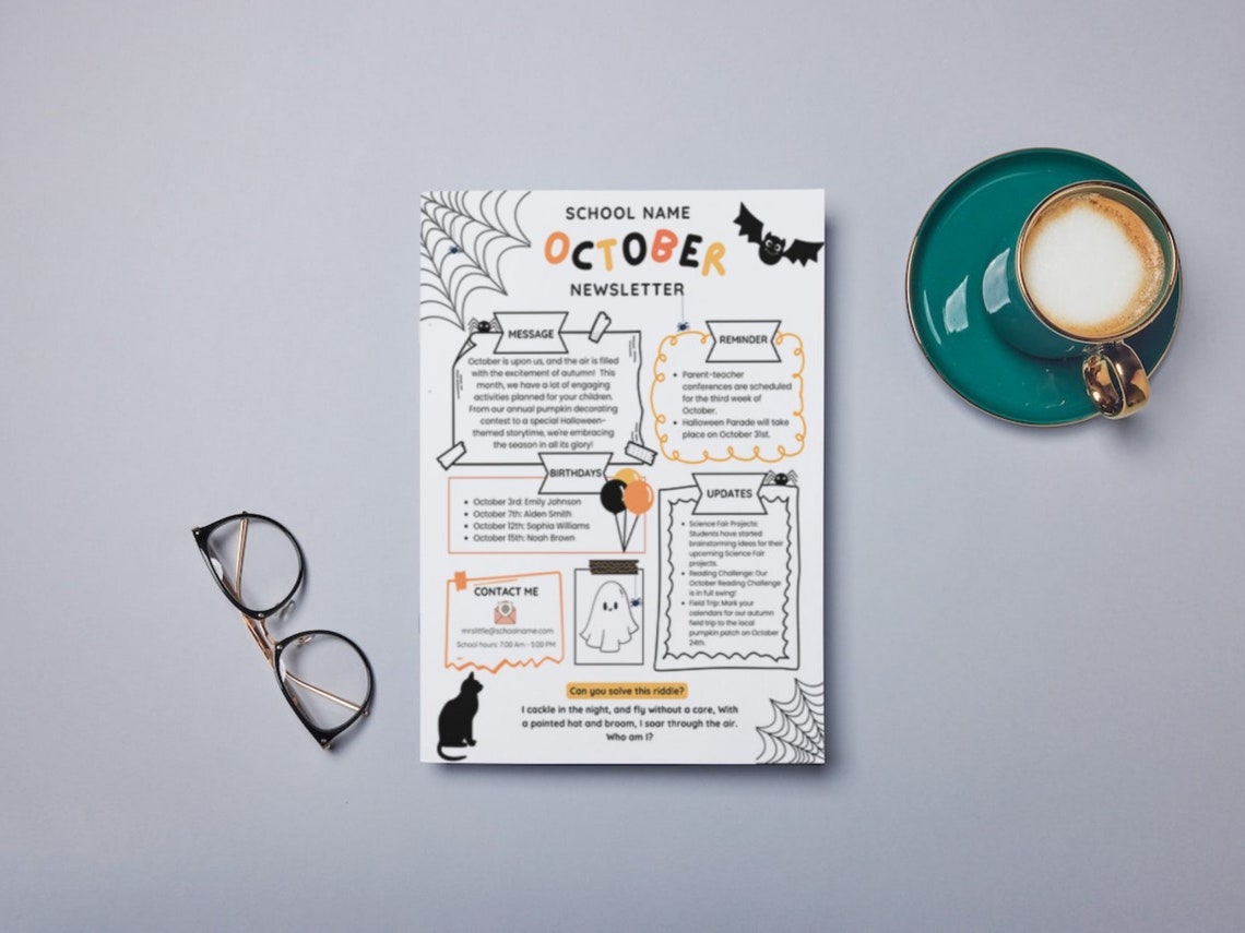 October Newsletter Template, Newsletter Template, Editable Newsletter ...
