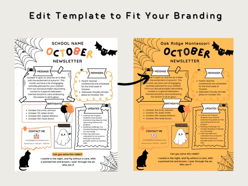 October Newsletter Template, Newsletter Template, Editable Newsletter ...