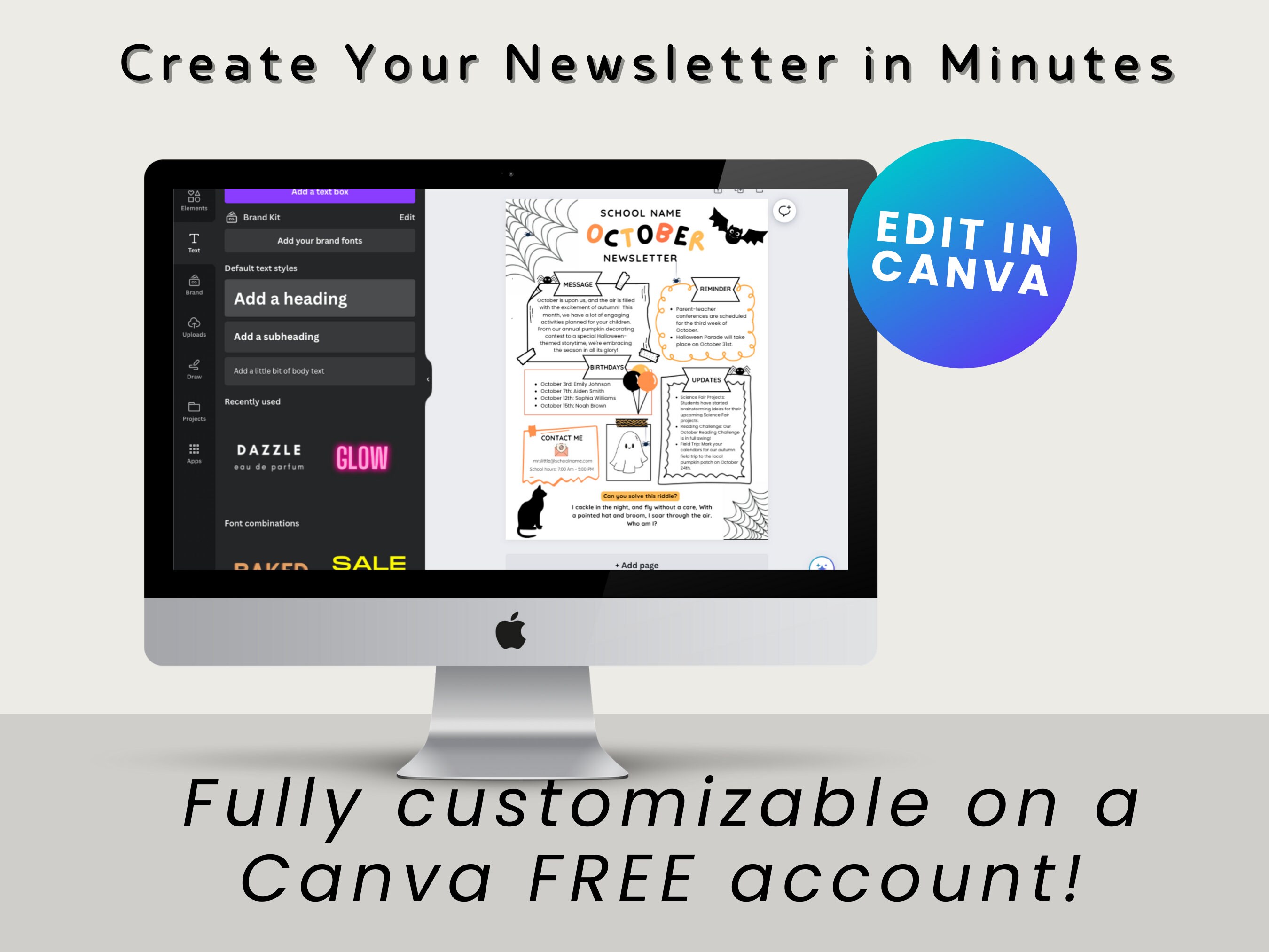 October Newsletter Template, Newsletter Template, Editable Newsletter ...