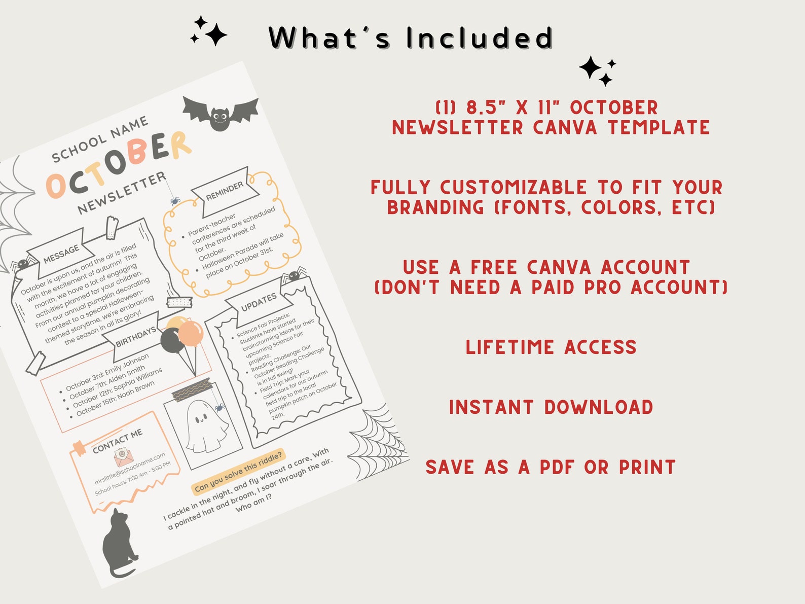 October Newsletter Template, Newsletter Template, Editable Newsletter ...