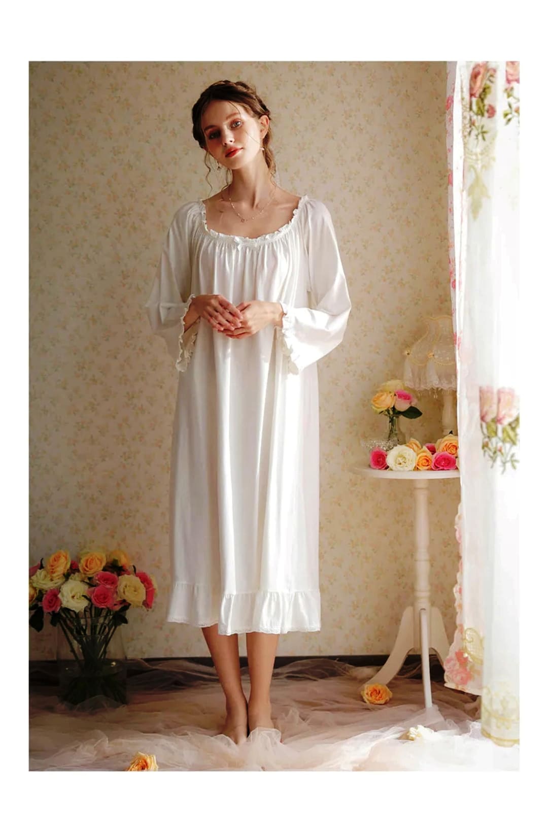 Vintage Cotton Nightgown, Victorian White Nightgown, Edwardian ...
