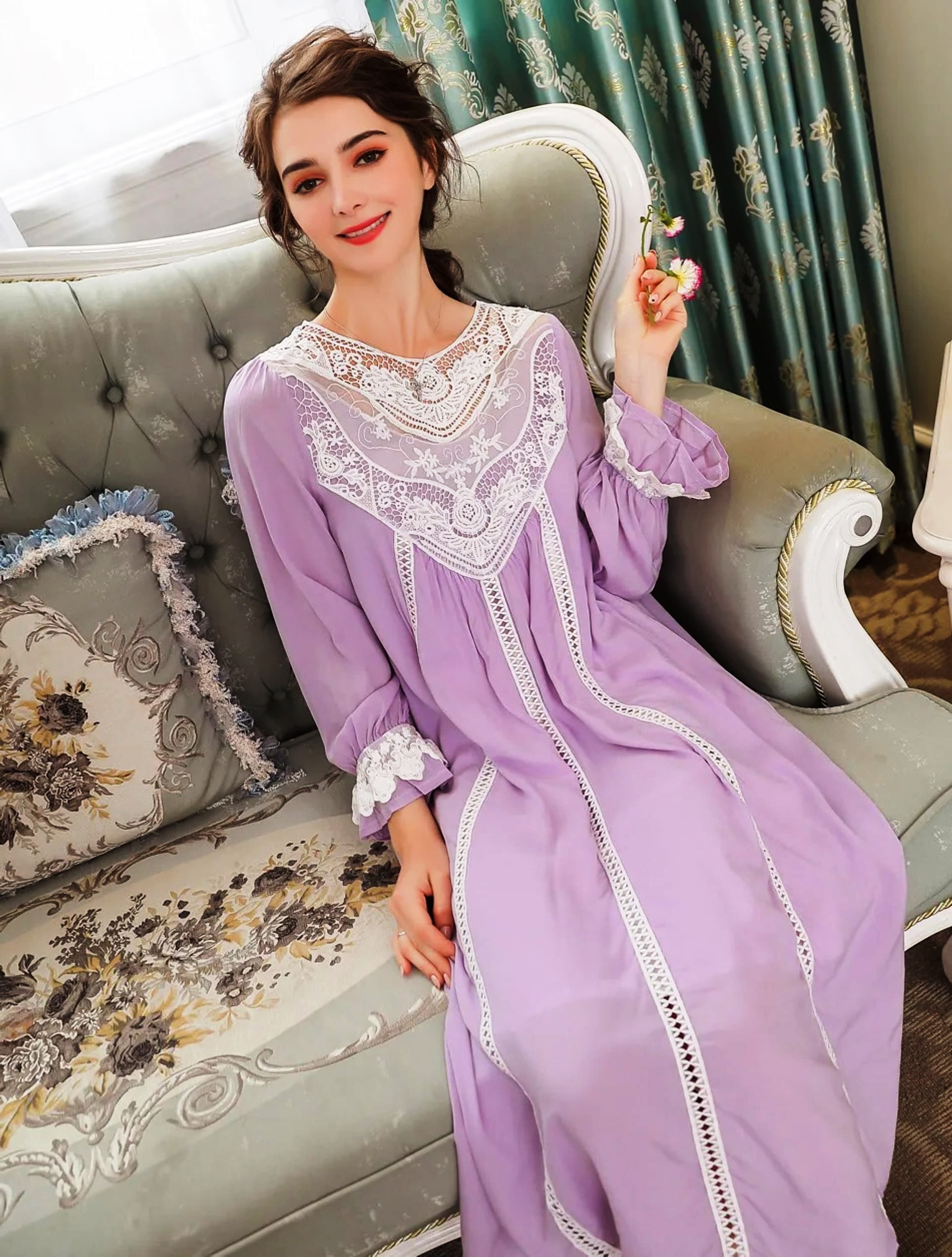 Vintage Victorian Lace Nightgown, Cotton Edwardian Nightgowns, Retro ...