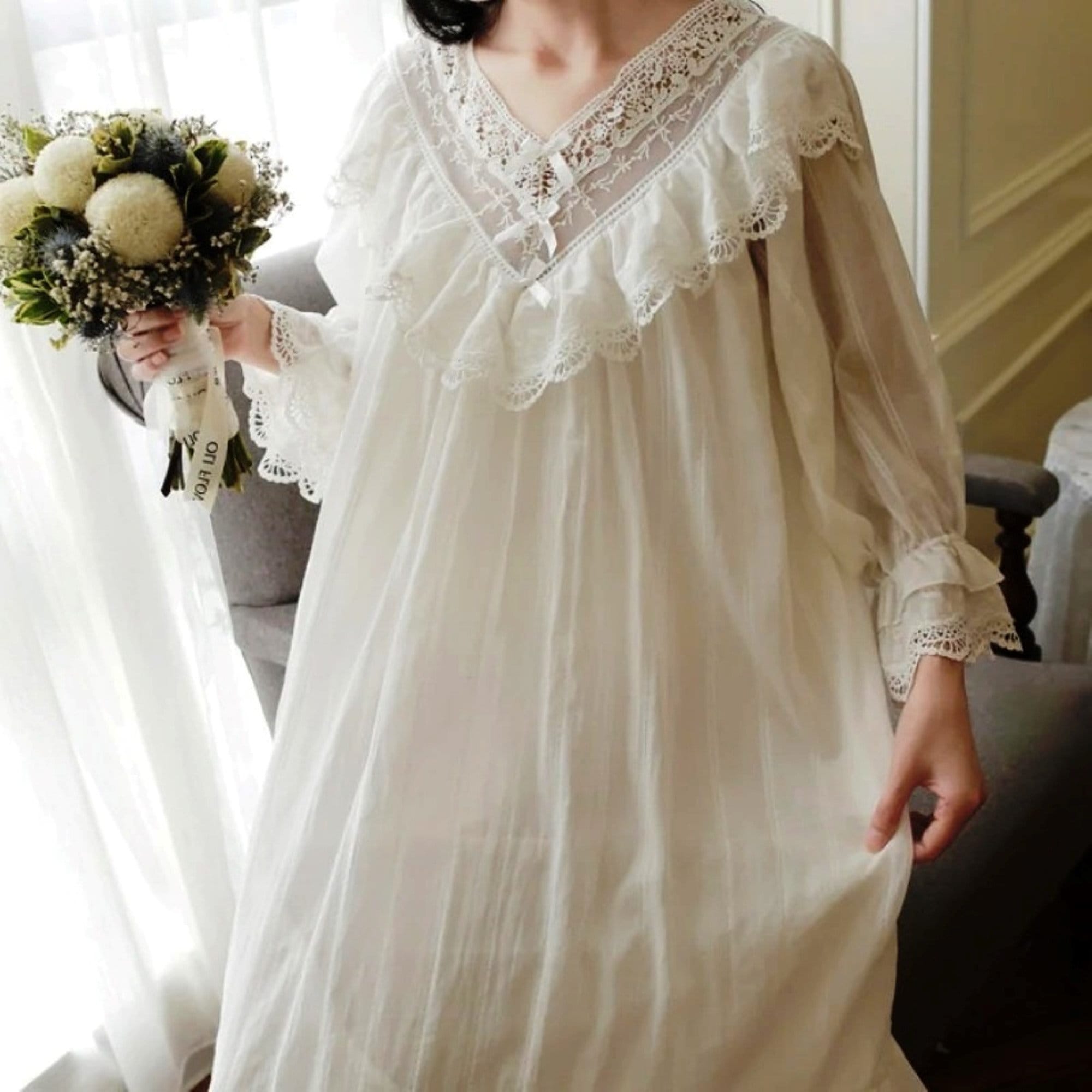Vintage Nightgown, Cotton White Victorian Nightgown, Beautiful Lace ...