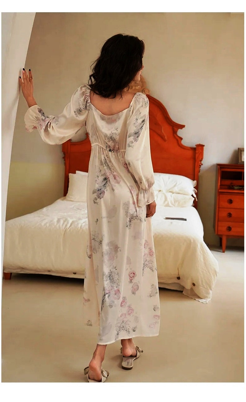 Silk Nightgown for Women,vintage Spring Floral Pajama Dress Silk ...