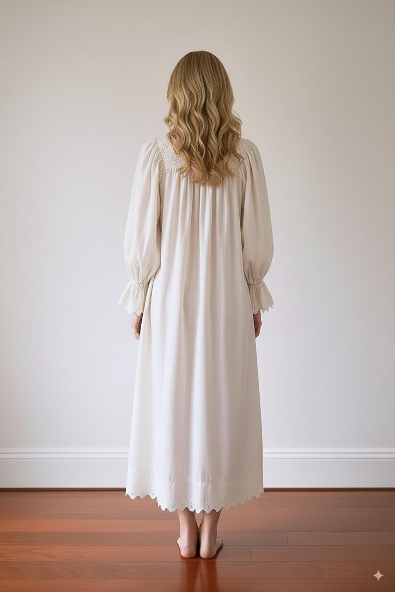 Handmade White Cotton Victorian Nightgown: Edwardian Lace Nightwear ...