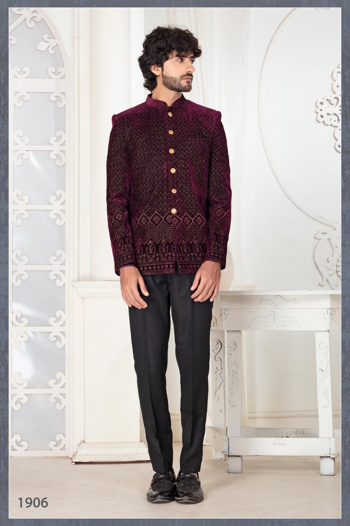 Dark Maroon Indian Wedding Sherwani, Indian Groom Jacket Sherwani ...