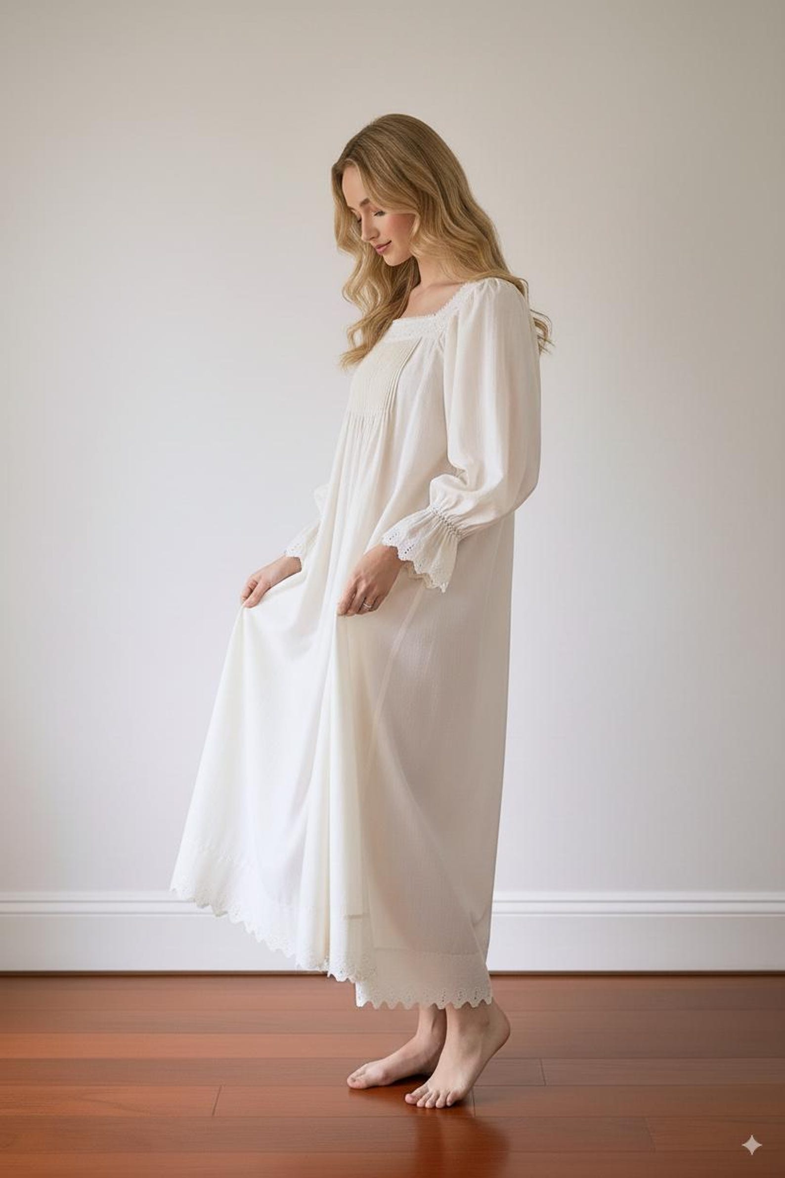 Handmade White Cotton Victorian Nightgown: Edwardian Lace Nightwear ...