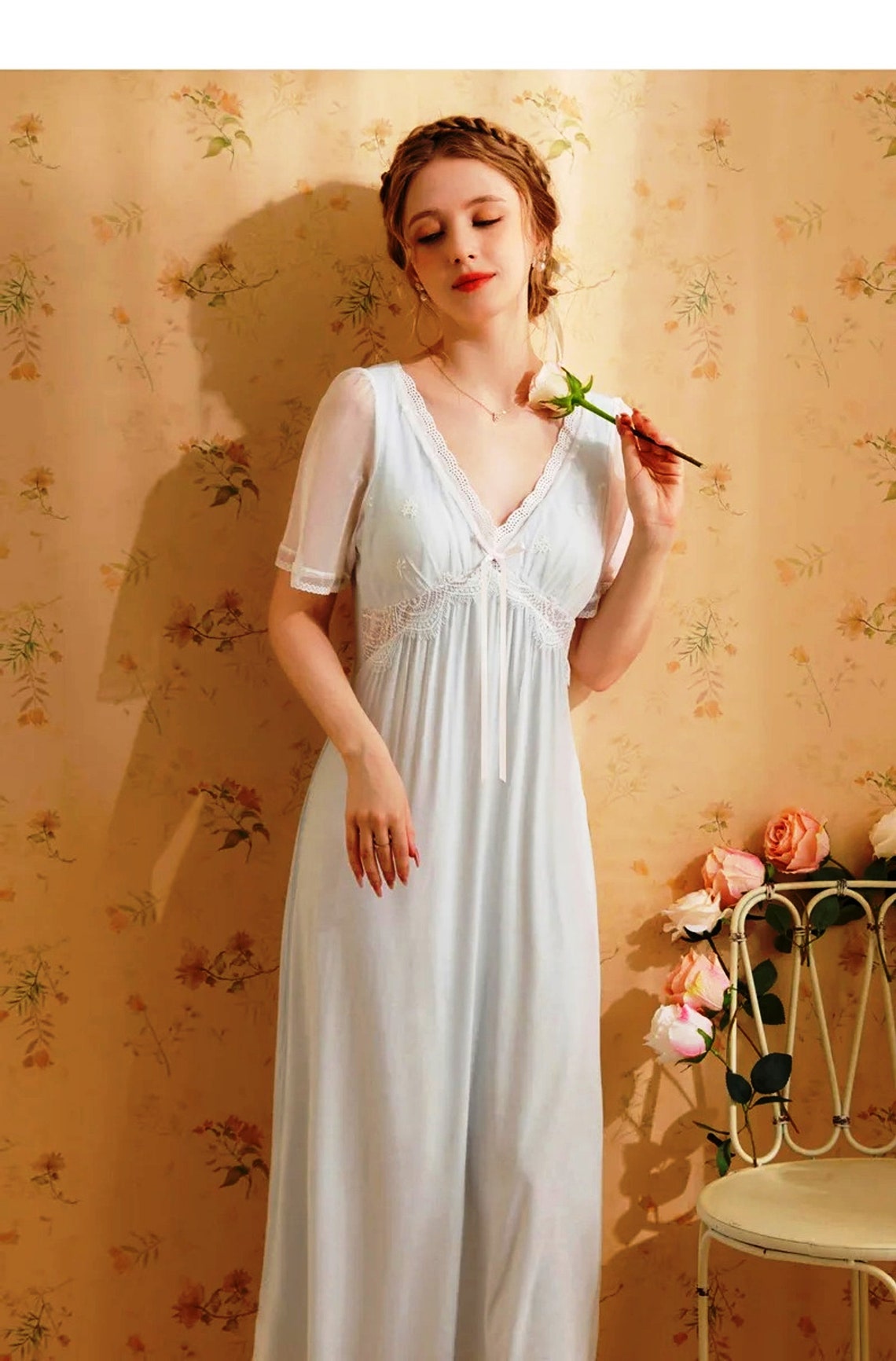 Vintage Nightgown, Cotton White Victorian Nightgown, Beautiful Lace ...