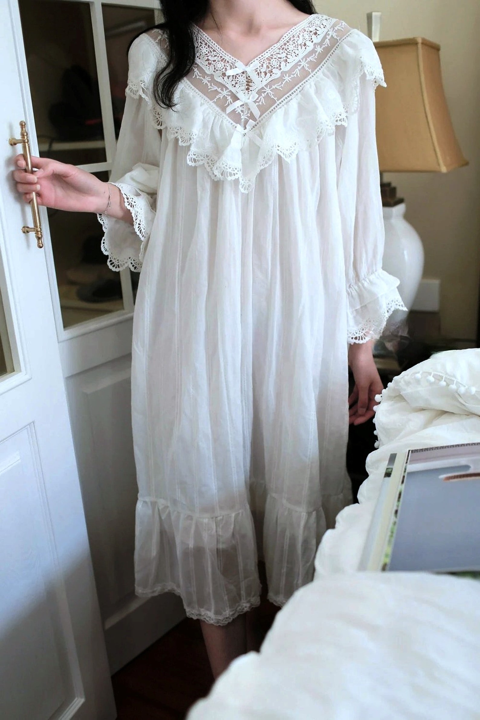 Vintage Nightgown, Cotton White Victorian Nightgown, Beautiful Lace ...
