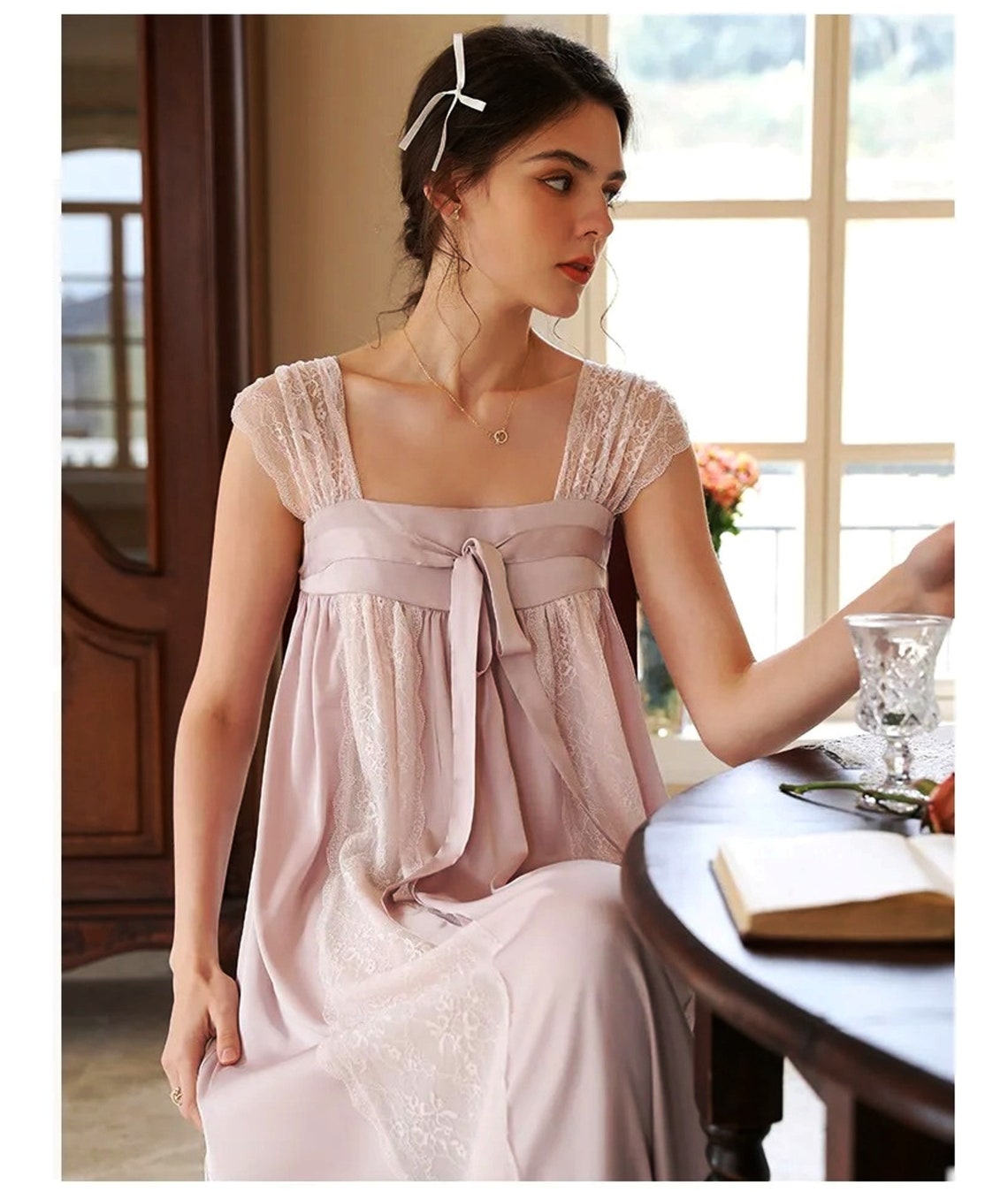 Lace Satin Gown for Women, Sleeveless Nightgown Summer, Beautiful Lace ...