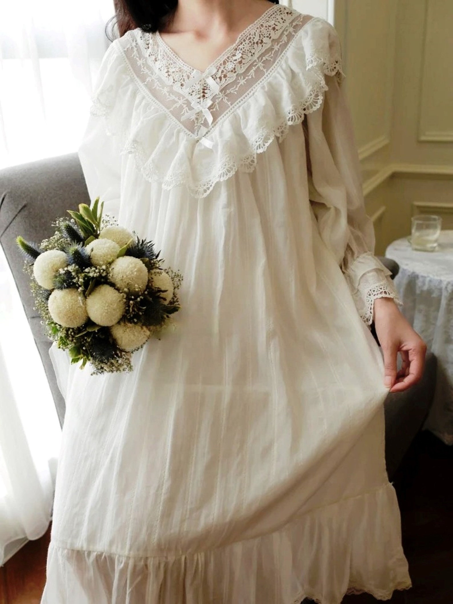 Vintage Nightgown, Cotton White Victorian Nightgown, Beautiful Lace ...