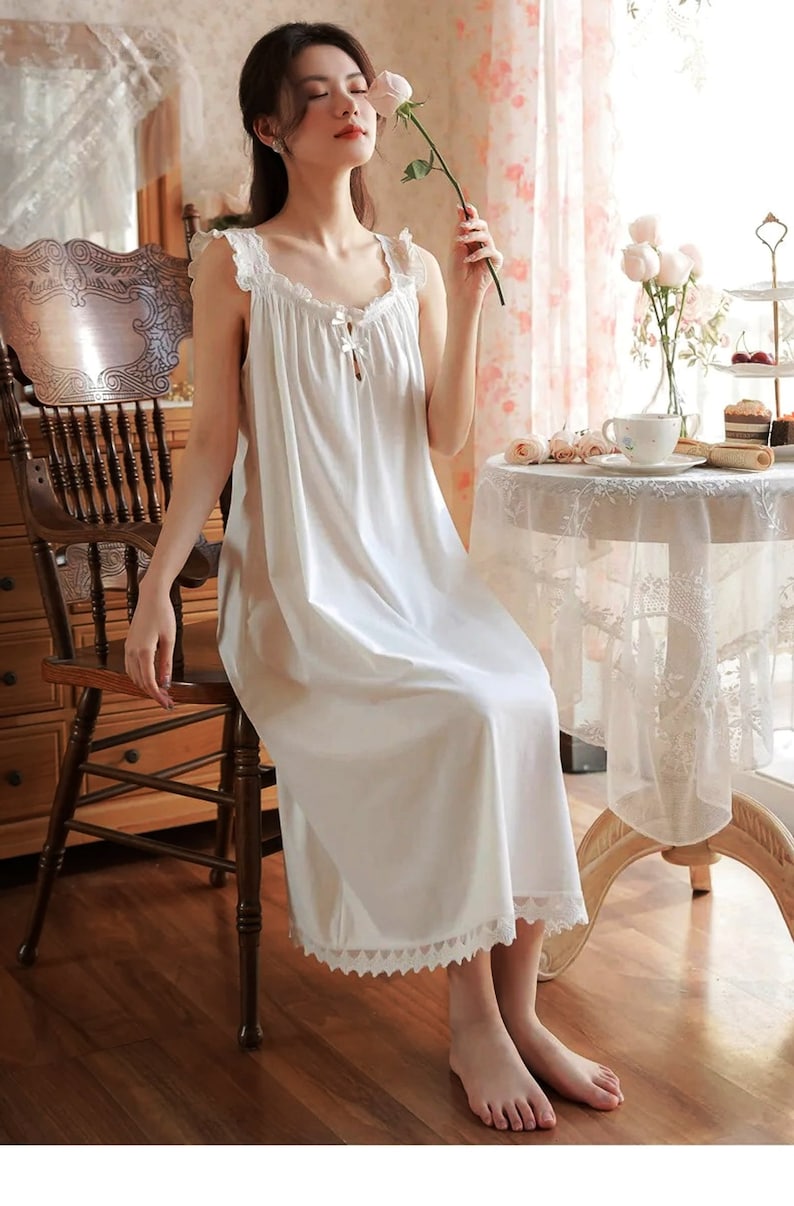 Sleeveless Victorian Nightgown, Vintage Summer Nightdress, Cotton ...