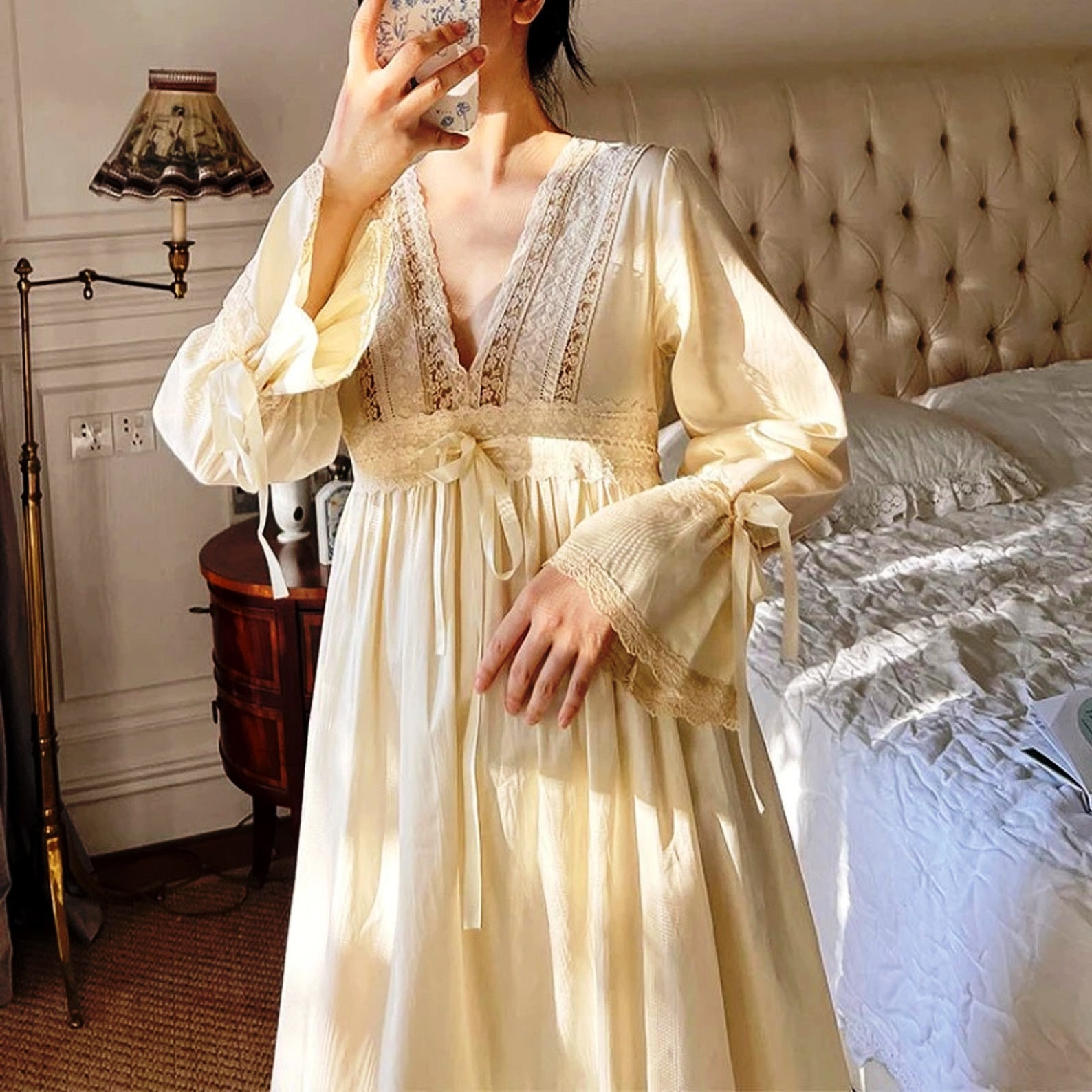 Handmade Victorian Cotton Nightgown: Soft Lace Edwardian Loungewear ...
