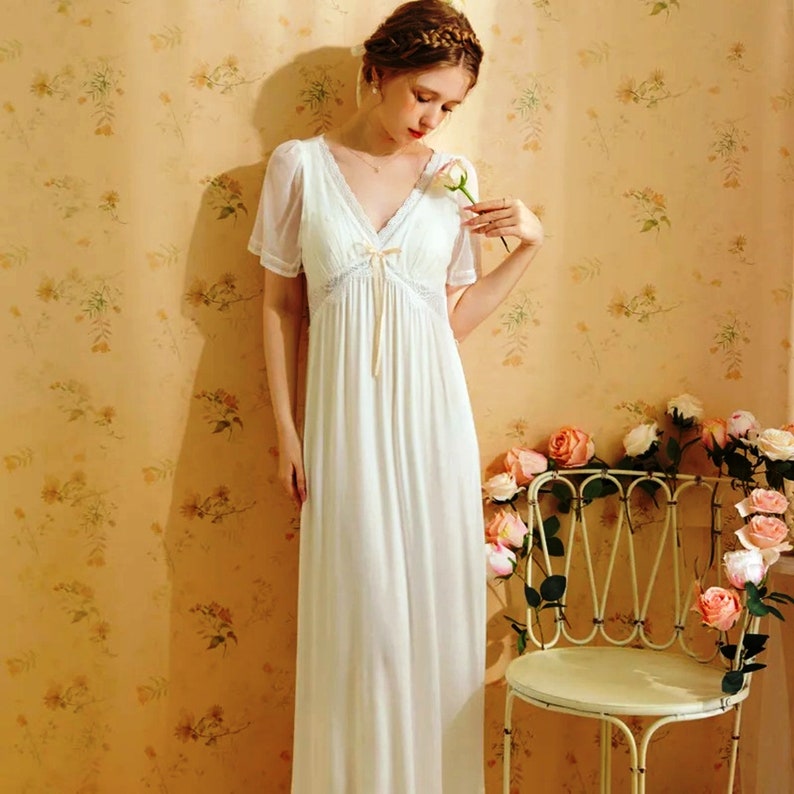 Vintage Nightgown, Cotton White Victorian Nightgown, Beautiful Lace ...