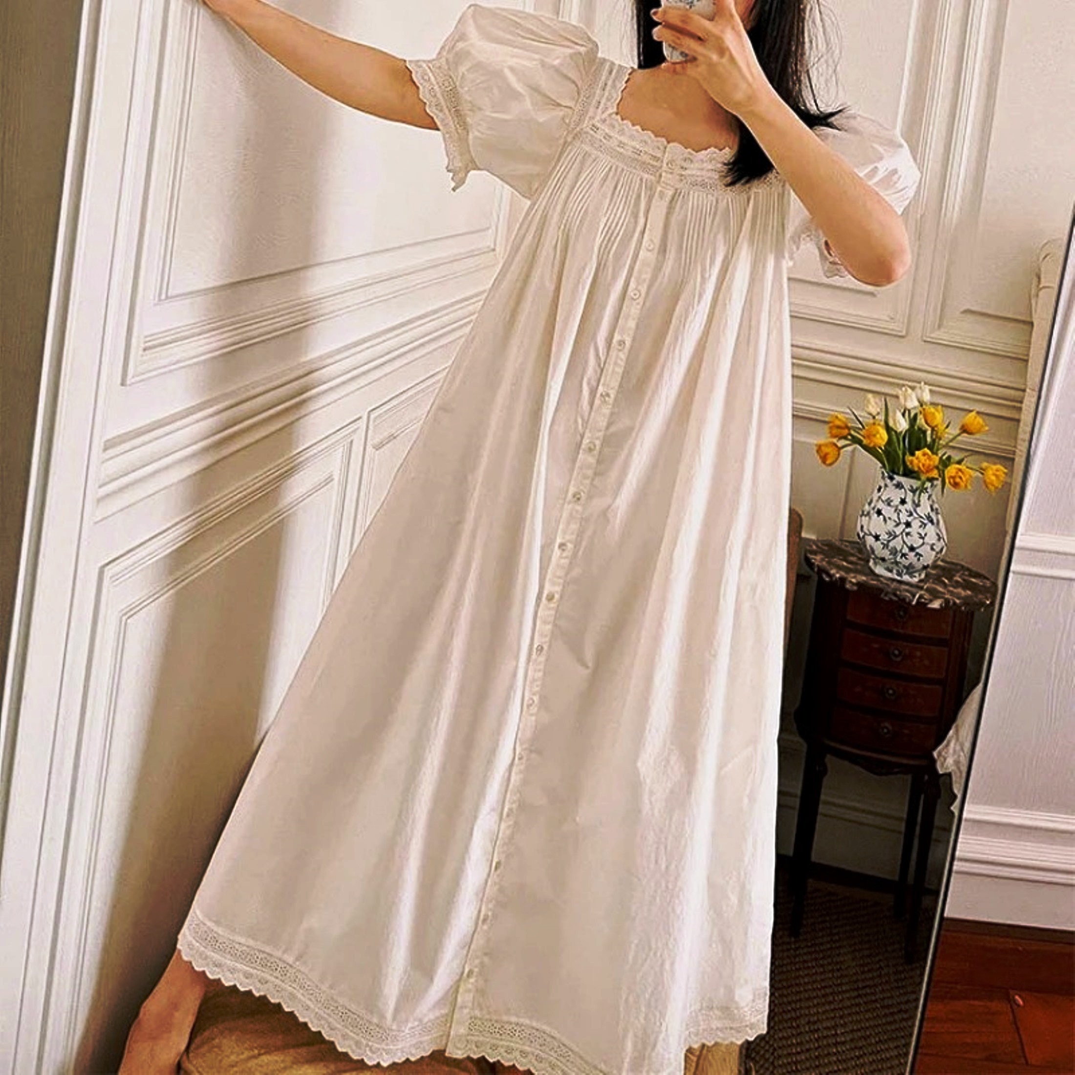 Handmade Cotton Victorian Nightgown: Edwardian Lace Sleepwear - Etsy