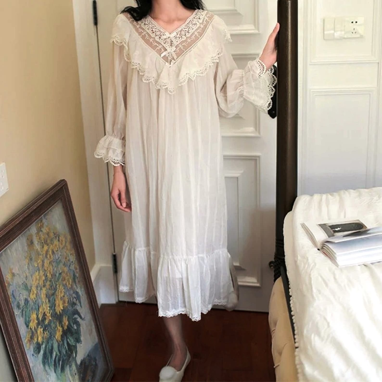 Vintage Nightgown, Cotton White Victorian Nightgown, Beautiful Lace ...
