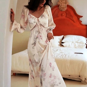 Silk Nightgown for Women,vintage Spring Floral Pajama Dress Silk ...