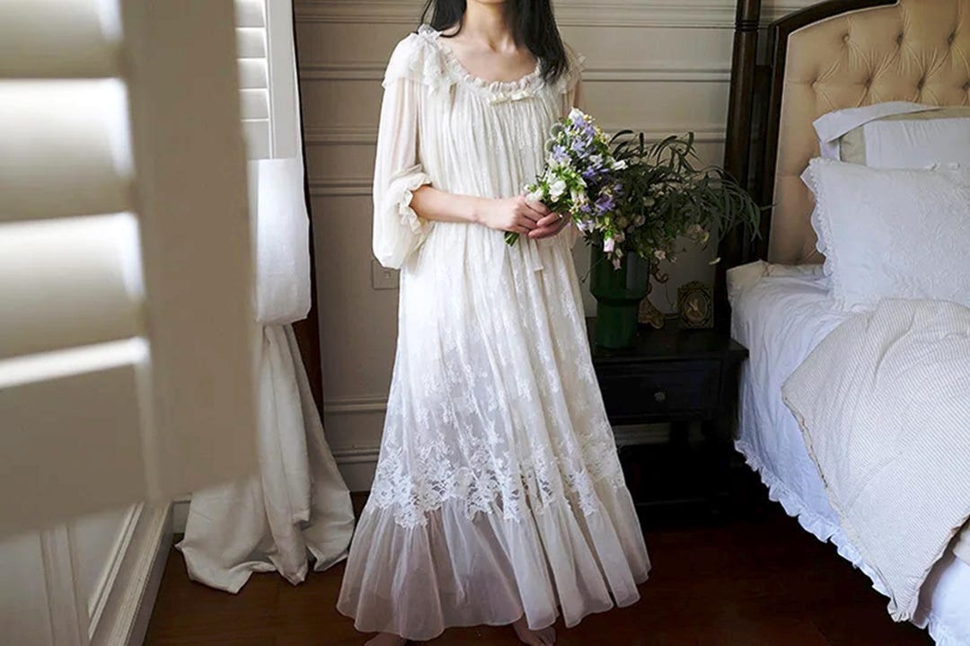 Soft Victorian Cotton Nightgown , Vintage Loungewear, Edwardian French ...