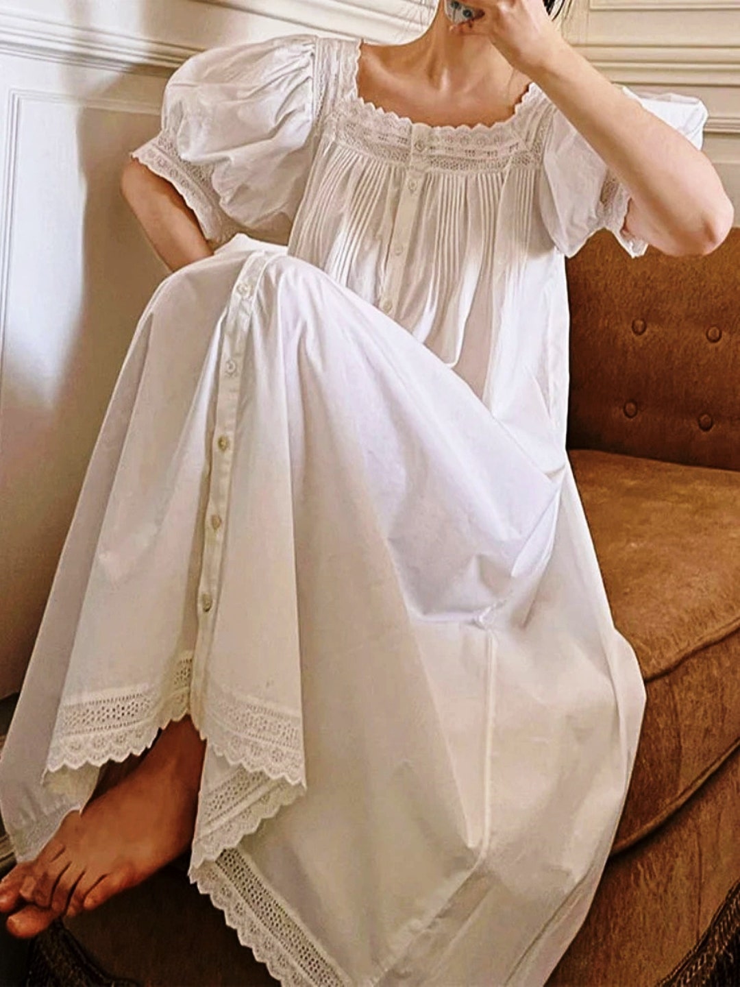 Victorian Cotton Nightgown, Edwardian Nightgown, Handmade Cotton ...