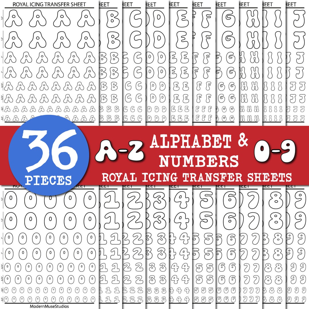 ALPHABET Numbers Royal Icing Transfer Sheets Bundle, Letter Cookies ...