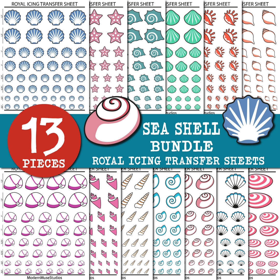 Sea Shell Royal Icing Transfer Sheets Bundle, Sugar Cookies, Royal ...