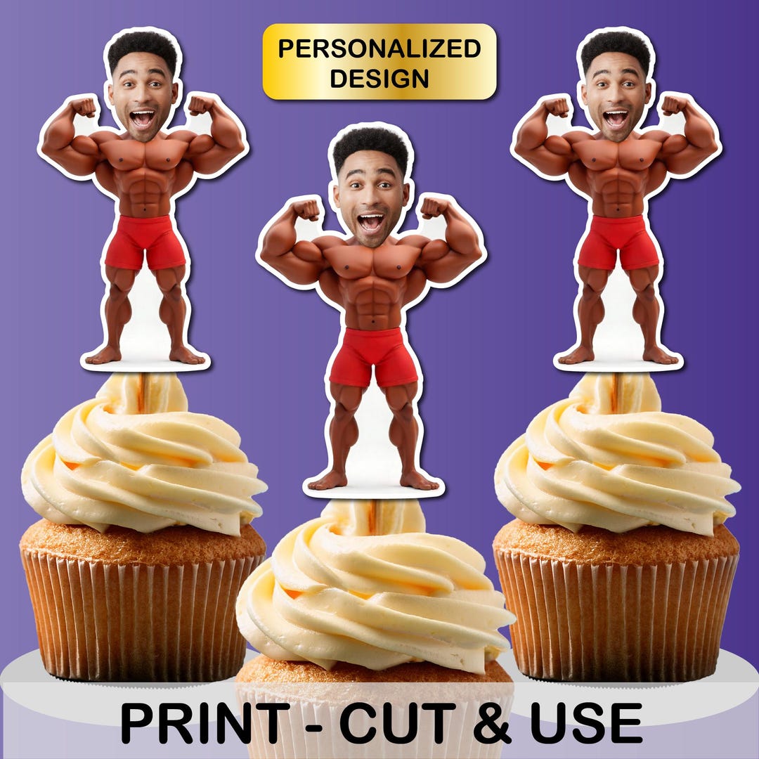 Custom Bodybuilder Photo Cupcake Toppers, Funny Birthday Cupcake ...