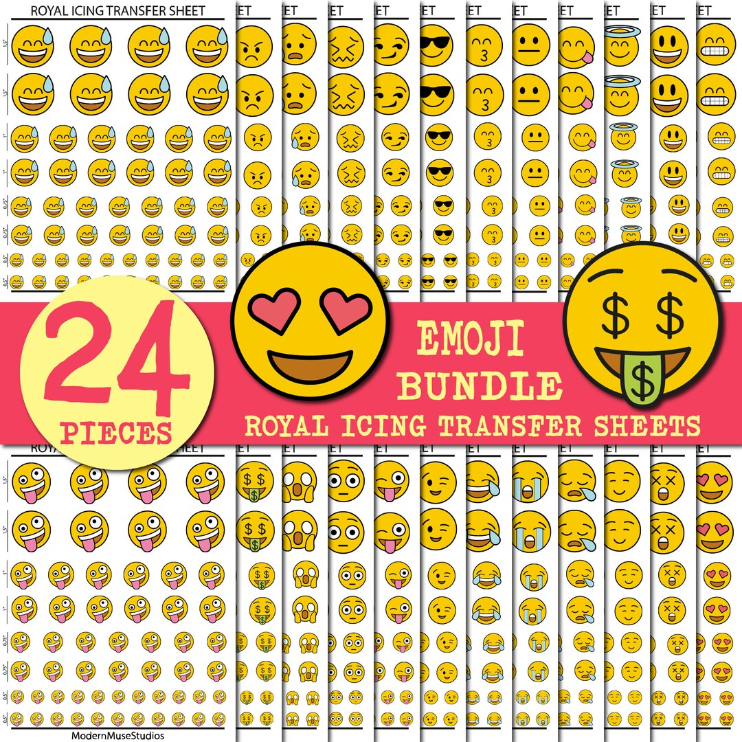 EMOJI Royal Icing Transfer Sheets Bundle, Smile Face Cookies, Royal ...