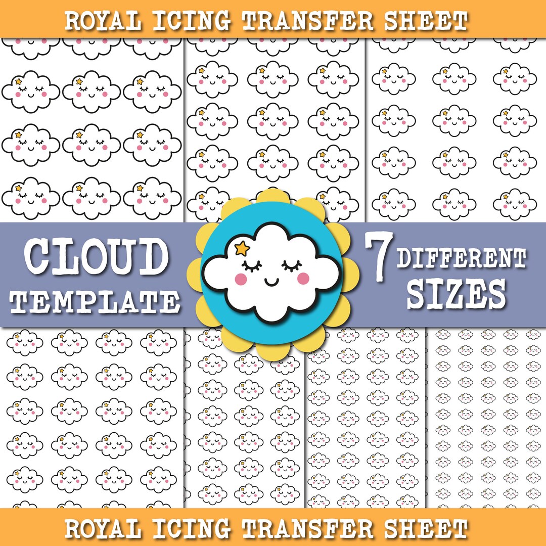 CLOUD Royal Icing Transfer Sheets, Baby Shower Cookies, Cloud Royal ...